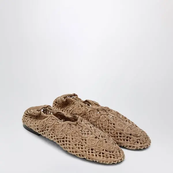 ODISSI Iris Crochet Ballerina Flats - Beige