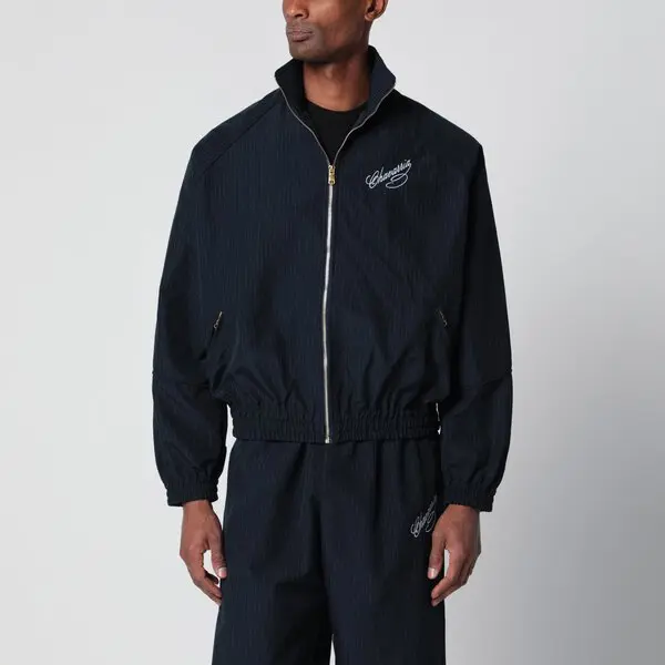 WILLY CHAVARRIA Pinstripe Zip-up Jacket With Logo - Blue
