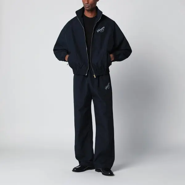 WILLY CHAVARRIA Pinstripe Zip-up Jacket With Logo - Blue