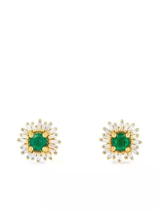 SUZANNE KALAN 18k Yellow Emerald And Diamond Stud Earrings - Gold