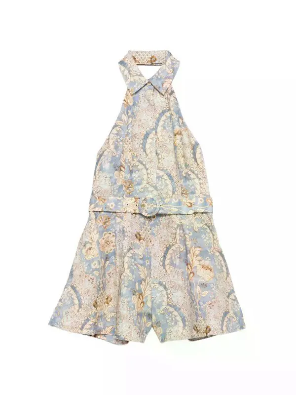 Zimmermann Daylight Belted Floral Playsuit - Blue