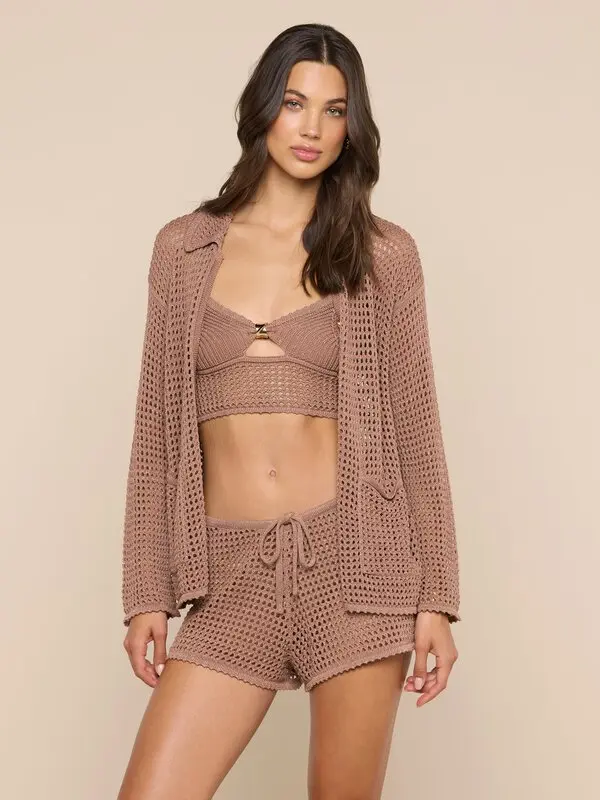 L'Agence Mariana Pointelle Knit Shirt - Hazelnut