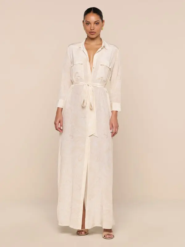 L'Agence Cameron Silk Shirt Dress - Vintage White Tonal Paisley