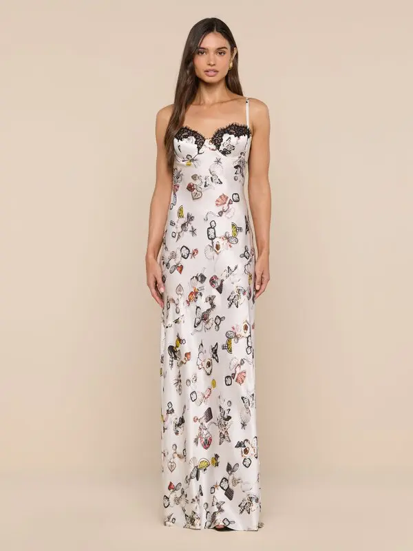 L'Agence Sayla Silk Gown - Ecru Multi Lock Butterfly