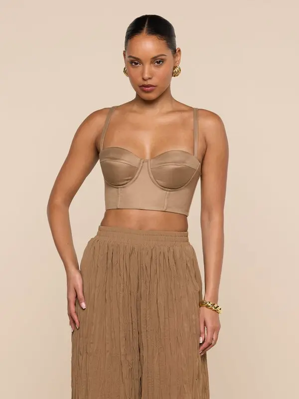 L'Agence Sonya Linen-blend Bustier - Barley