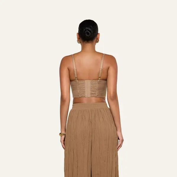 L'Agence Sonya Linen-blend Bustier - Barley