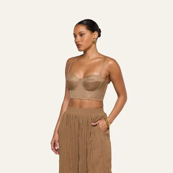 L'AGENCE Sonya Linen-blend Bustier - Barley