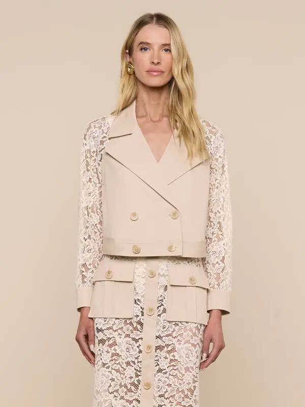 L'Agence Novelle Lace Trench - Biscuit/ecru