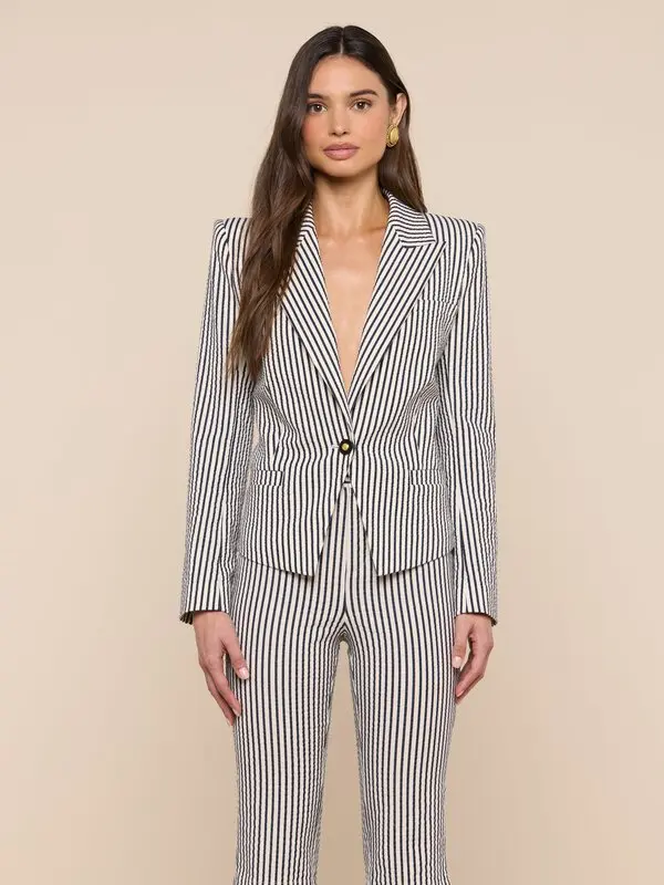 L'Agence Misa Seersucker Striped Blazer - Ivory/midnight Stripe