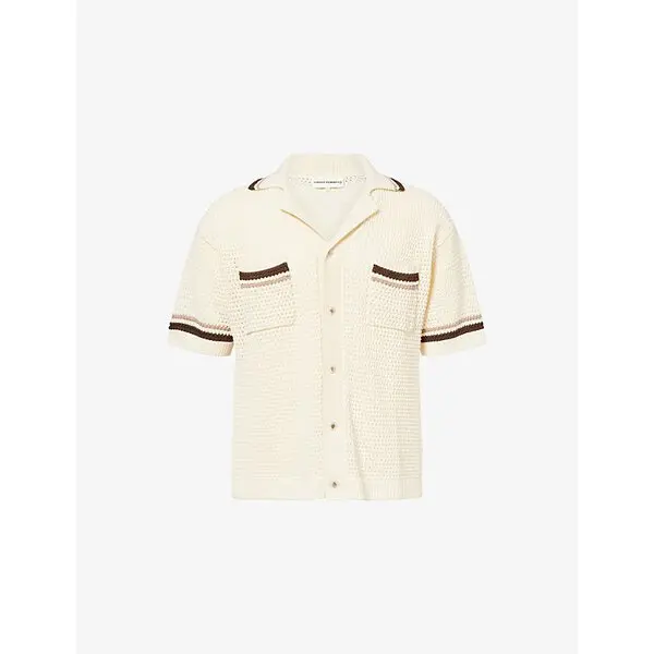 THE COUTURE CLUB Camp-collar Striped Cotton-crochet Shirt - Stripe Offwhite