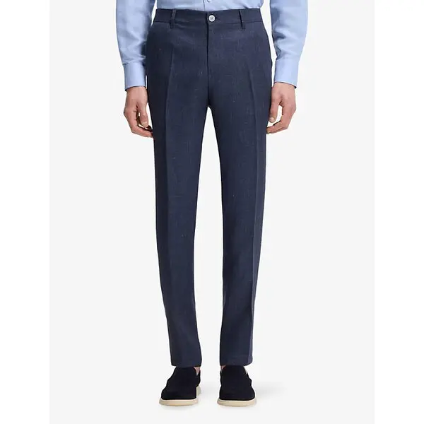 BOSS Slim-fit Mid-rise Linen-blend Trousers