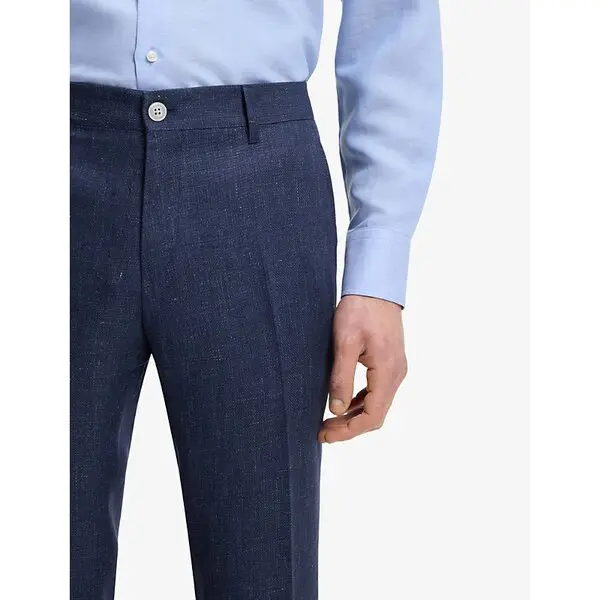 BOSS Slim-fit Mid-rise Linen-blend Trousers