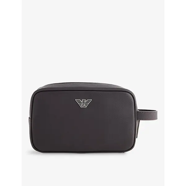 Emporio Armani Branded Faux-leather Washbag - Ebony