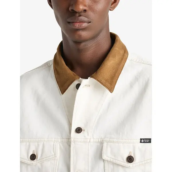 Prada Regular-fit Denim Jacket With Leather Collar