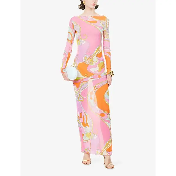 Emilio Pucci Long-sleeve Printed Tulle Maxi Dress - Multicolor