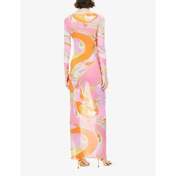 Emilio Pucci Long-sleeve Printed Tulle Maxi Dress - Multicolor