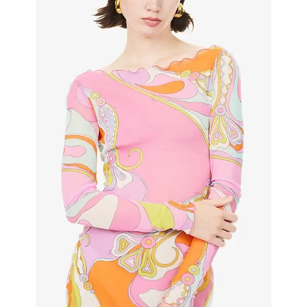 Emilio Pucci Long-sleeve Printed Tulle Maxi Dress - Multicolor