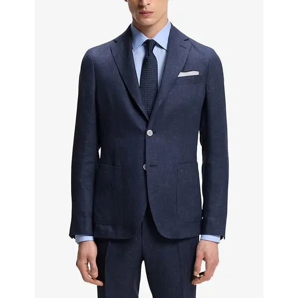 BOSS Slim-fit Micro-pattern Linen-blend Blazer