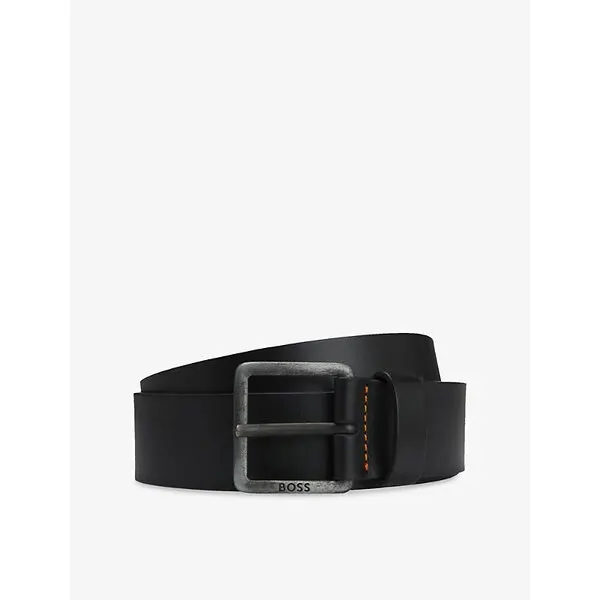 BOSS Leather Belt With Logo Buckle - Black