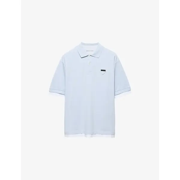 Prada Layered-effect Boxy-fit Cotton Polo Shirt - Light Blue