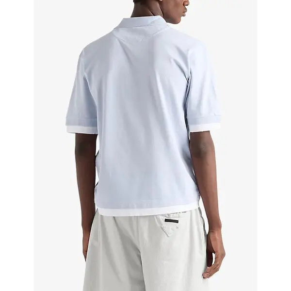 Prada Layered-effect Boxy-fit Cotton Polo Shirt - Light Blue