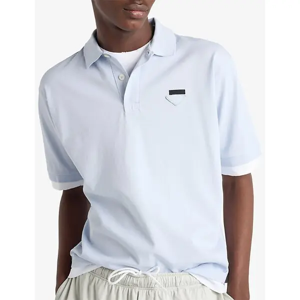 Prada Layered-effect Boxy-fit Cotton Polo Shirt - Light Blue