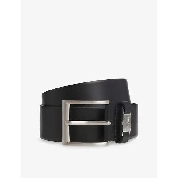 BOSS Leather Belt With Engraved Logo Keeper - Black