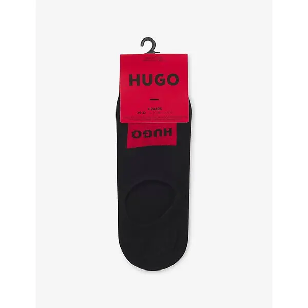 Hugo Logo-print Pack Of Three Cotton-blend Invisible Socks - Black