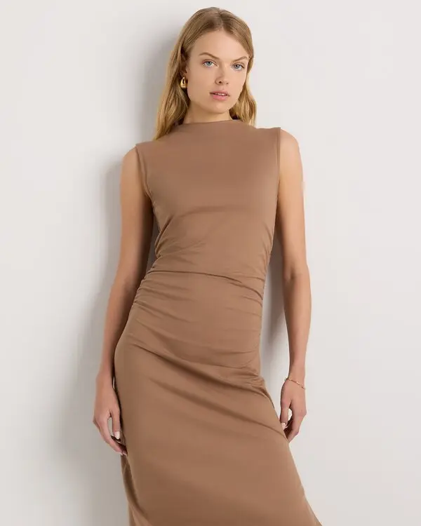 Quince Sleeveless Mock Neck Midi Dress
