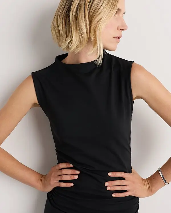 Quince Stretch Cotton Jersey Mock Neck Midi Dress