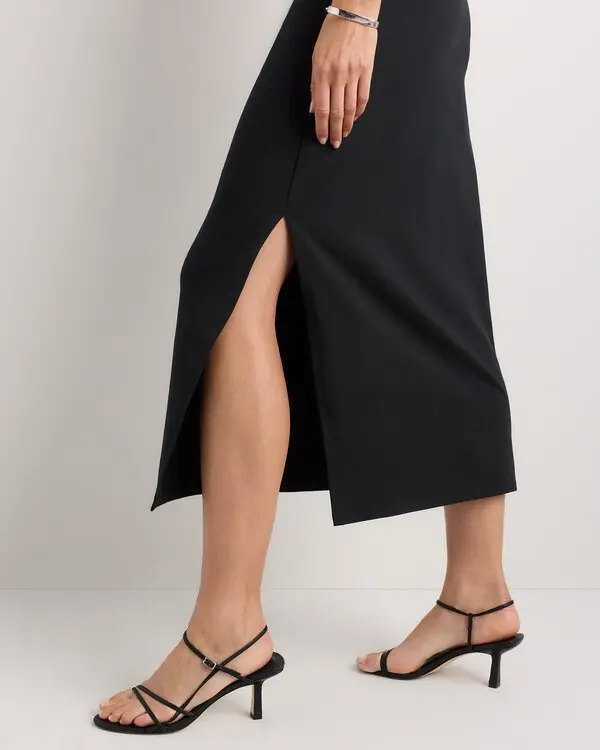 Quince Stretch Cotton Jersey Mock Neck Midi Dress