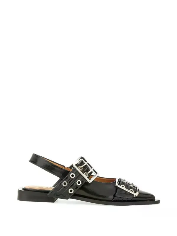 GANNI Buckle Detail Eyelet-embellished Sandals - Black