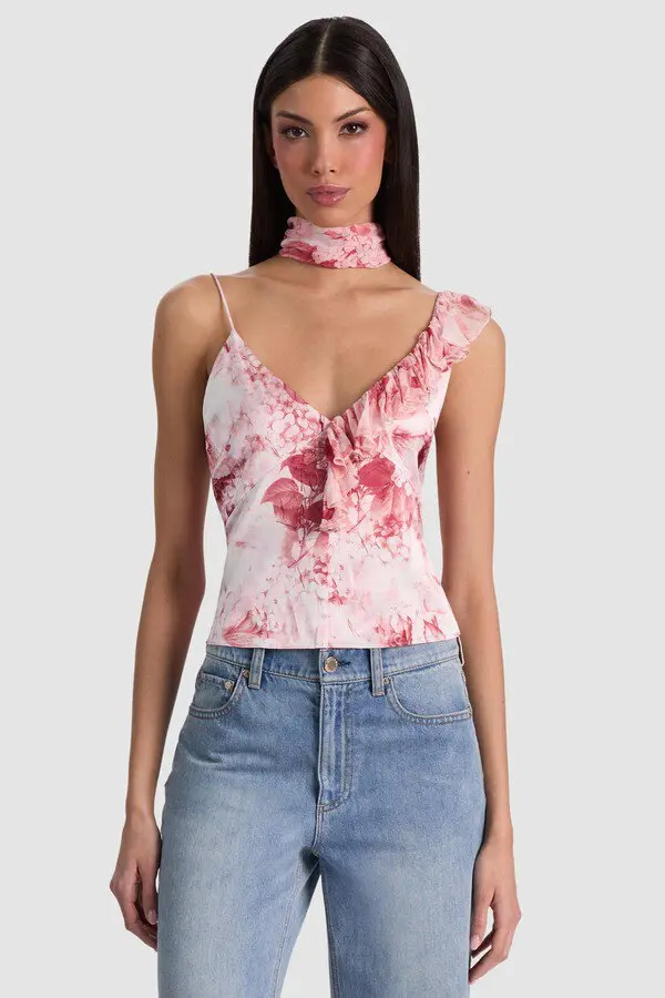 Alice + Olivia Zelda Ruffle Tank With Scarf
