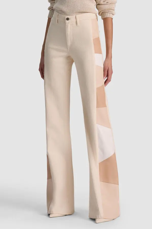 Alice + Olivia Beautiful Vegan Patchwork Bell-bottom Jeans - White