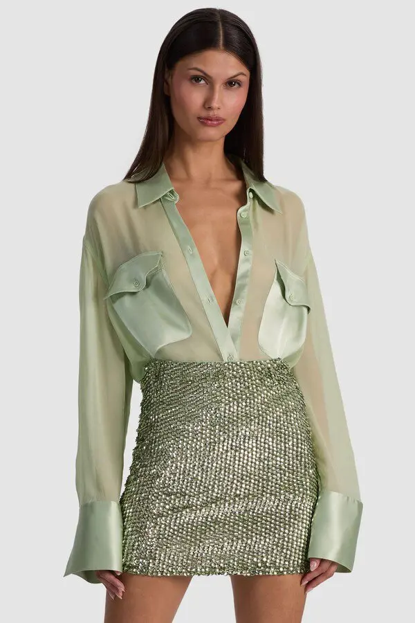Alice + Olivia Finely Oversized Utility Shirt - Green
