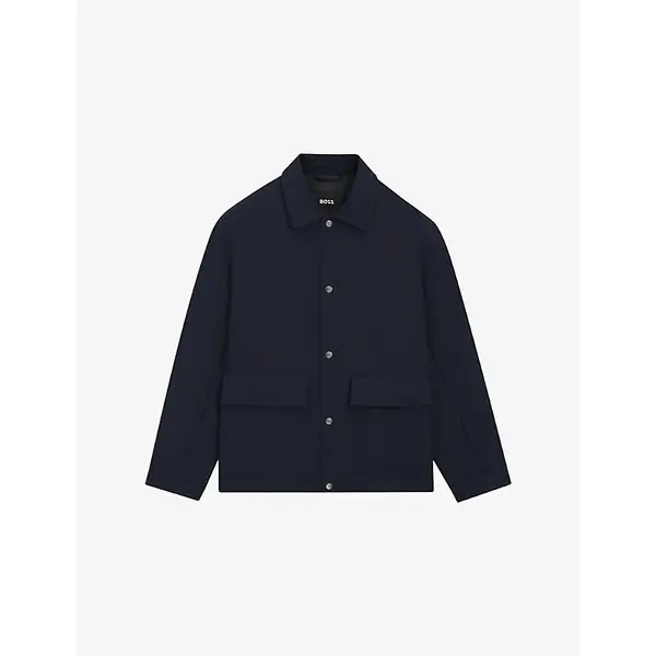 BOSS Relaxed-fit Collared Woven Jacket - Dark Blue