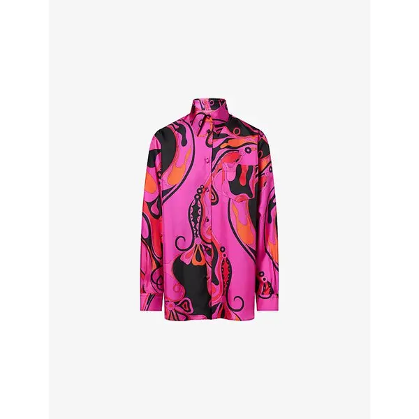 Emilio Pucci Long-sleeve Printed Satin Shirt - Fuchsia Black