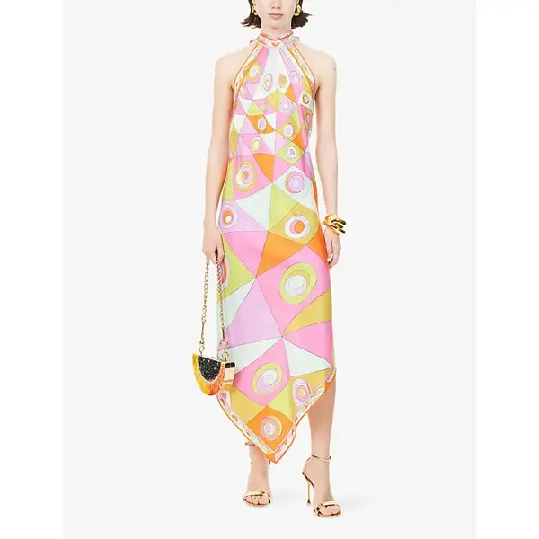 Emilio Pucci Halter-neck Patterned Silk Midi Dress
