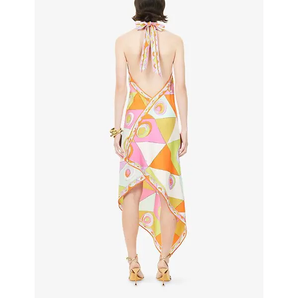 Emilio Pucci Halter-neck Patterned Silk Midi Dress