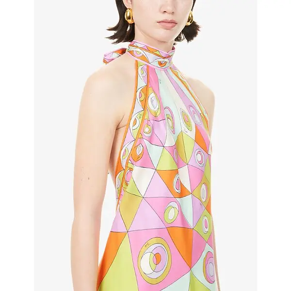 Emilio Pucci Halter-neck Patterned Silk Midi Dress