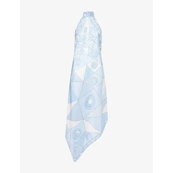 Emilio Pucci Halter-neck Patterned Silk Midi Dress - Pale Blue