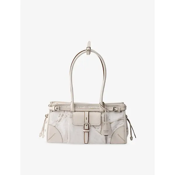 Prada Linen And Leather Shoulder Bag - White