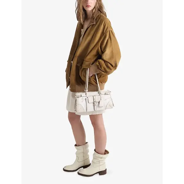 Prada Linen And Leather Shoulder Bag - White