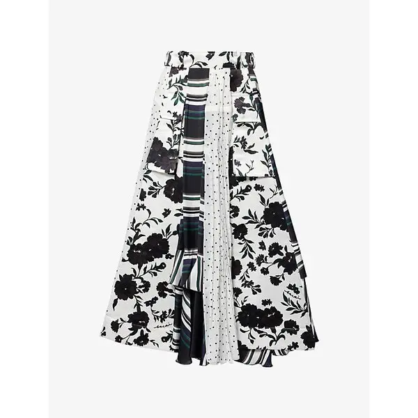 Sacai Multi-pattern Woven Midi Skirt - White Multi