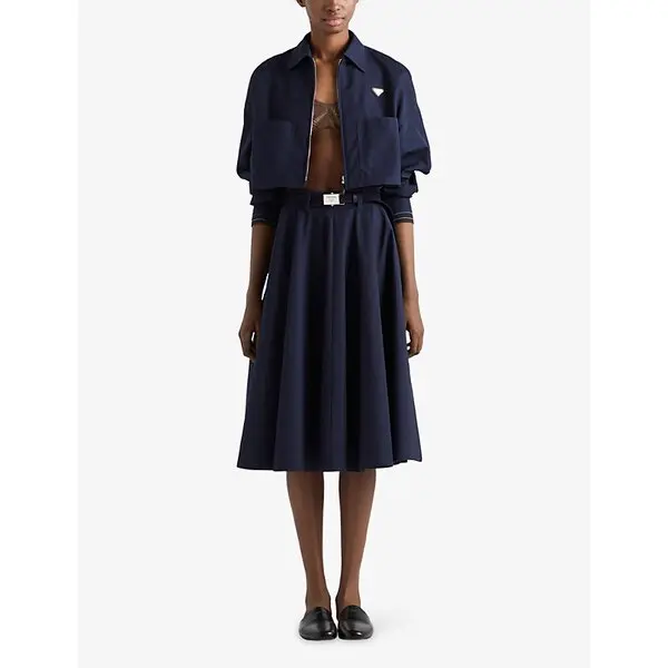Prada Belted Midi Poplin Skirt