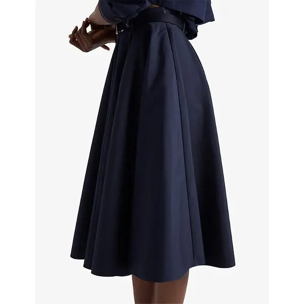 Prada Belted Midi Poplin Skirt