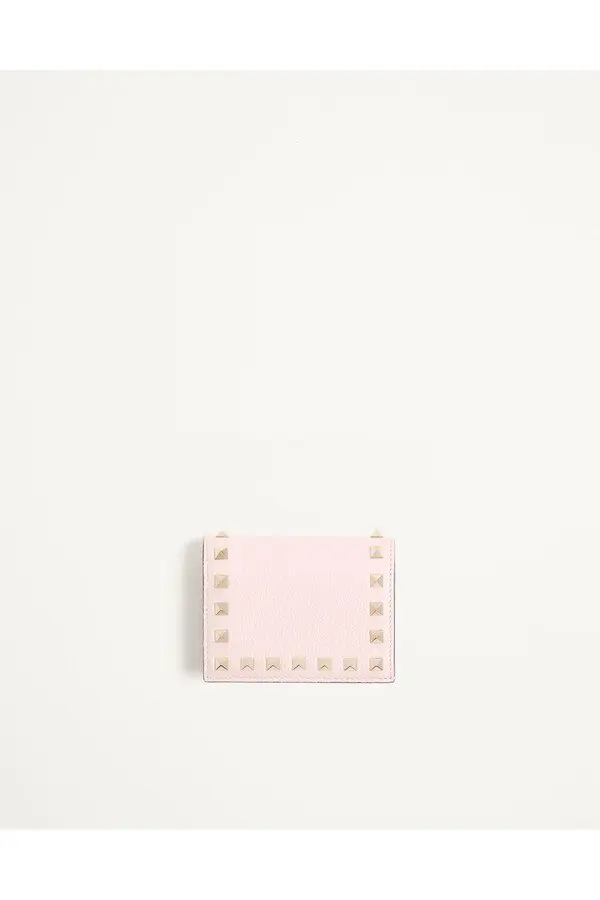 Valentino Garavani Small Rockstud Grainy Calfskin Wallet - Pink