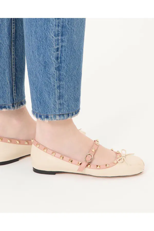 Valentino Garavani Rockstud Mary-jane Ballerinas - Natural