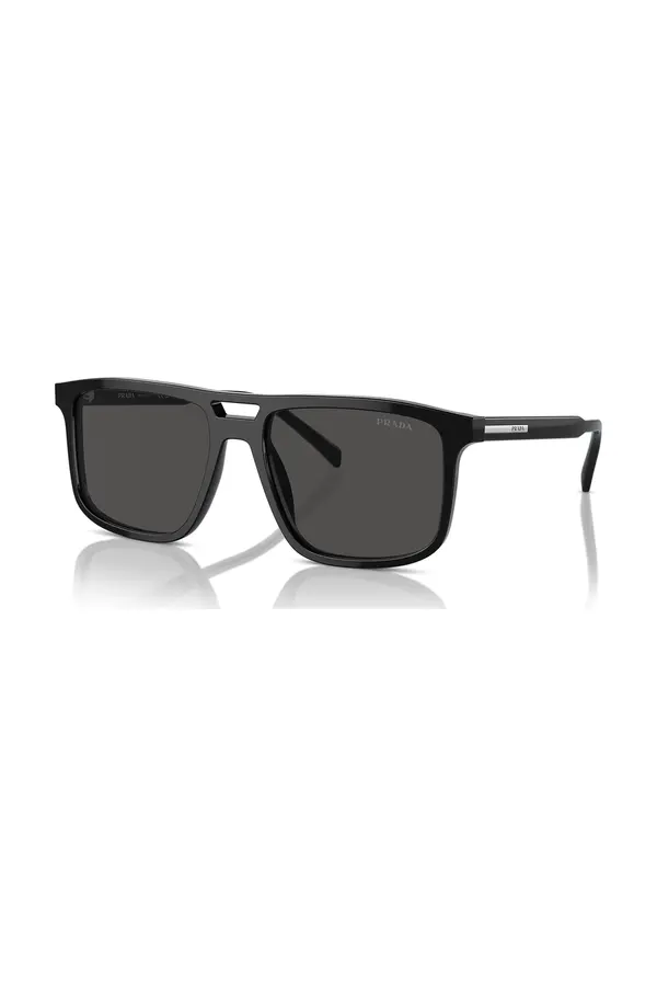 Prada Sunglasses With Double Bridge And Metal Logo Plaque - Black
