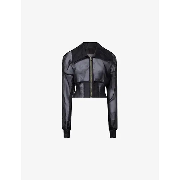 Rick Owens Dracucollar Cropped Sheer Bomber Jacket - Black
